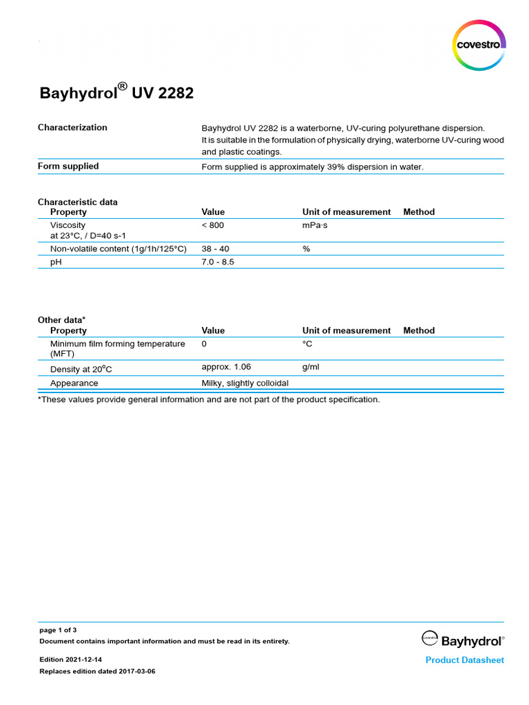 Bayhydrol UV 2282 - en - 05115922 12942307 23265236 | PDF | Materials ...