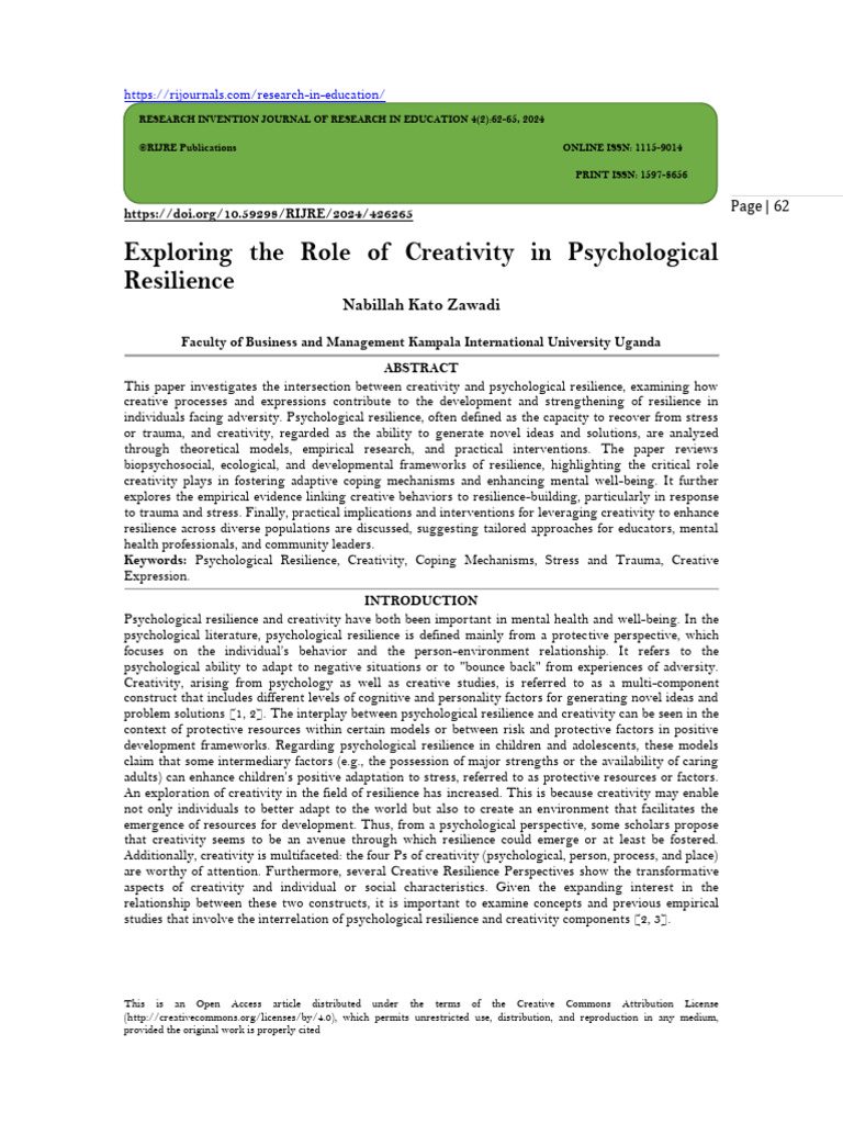 Creativity's Impact on Resilience | PDF | Psychological Resilience ...