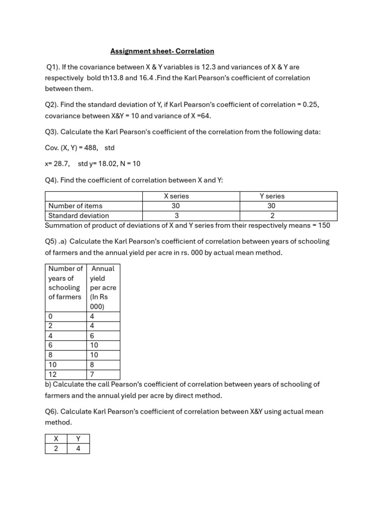 Correlation Assignment Sheet | PDF