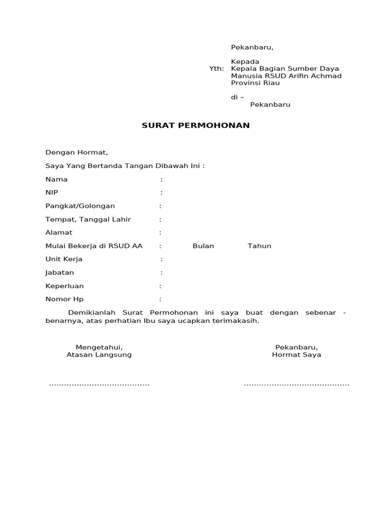 Surat Permohonan (Blangko) Oki | PDF