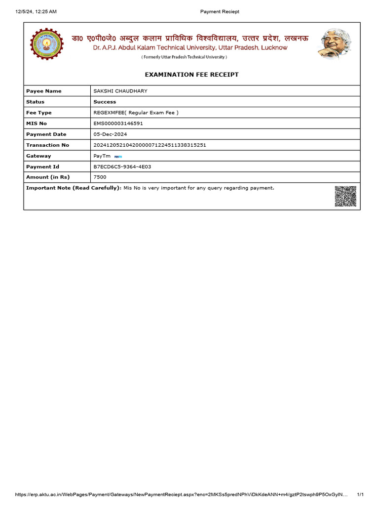 Regular Exam Fees Sak | PDF