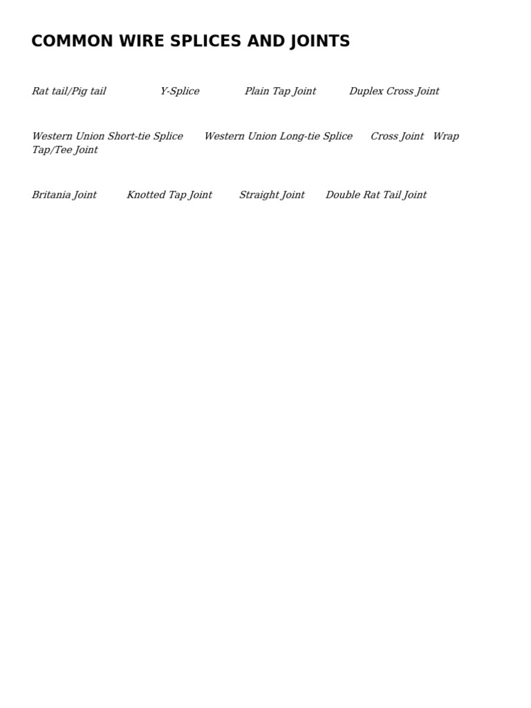 Common Wire Splices and Joints | PDF