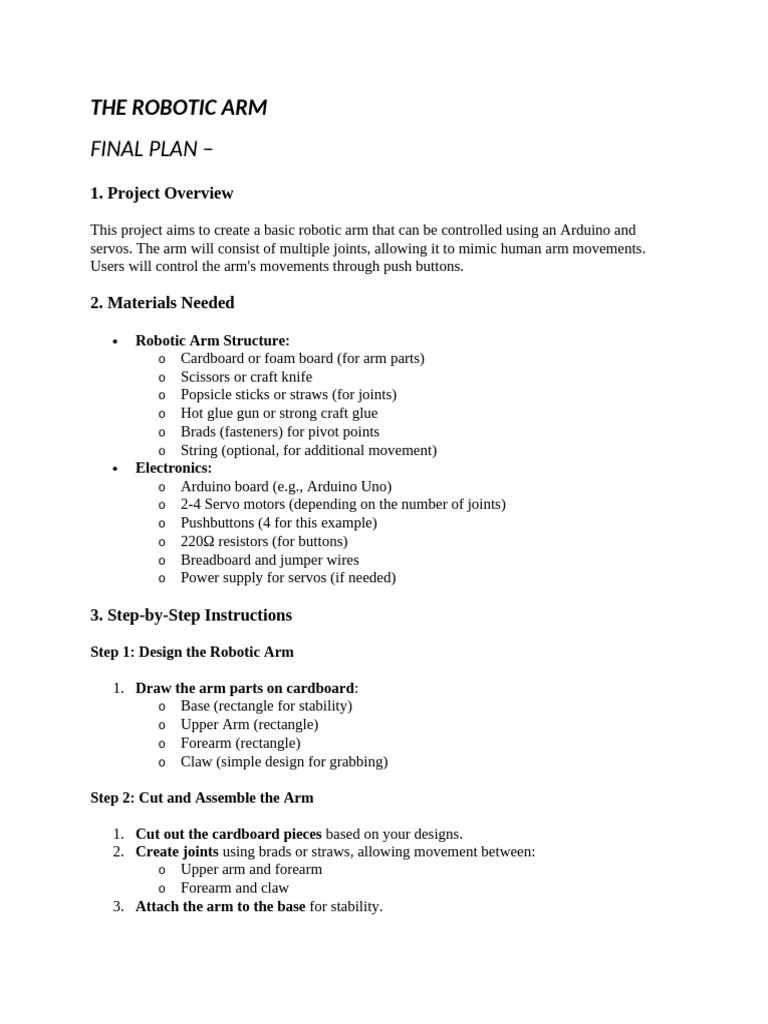 Build a Basic Arduino Robotic Arm | PDF