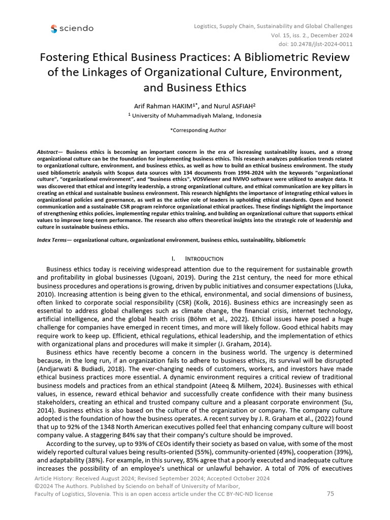 Fostering Ethical Business Practices A Bibliometri | PDF | Business ...