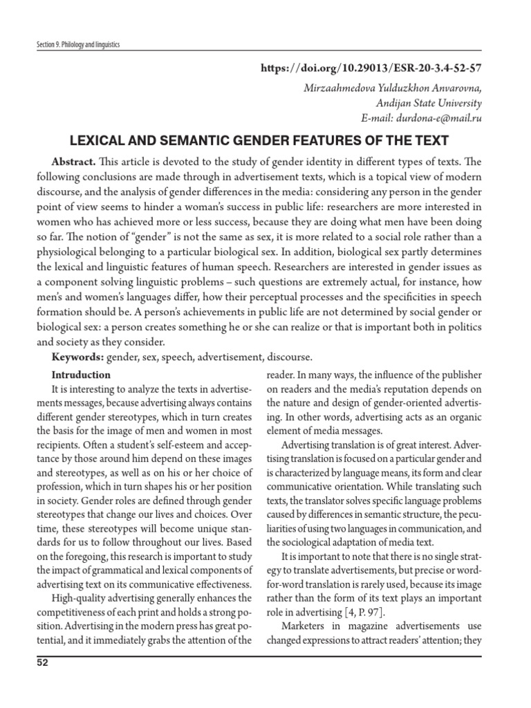 Lexical and Semantic Gender Features of The Text | PDF | Gender ...