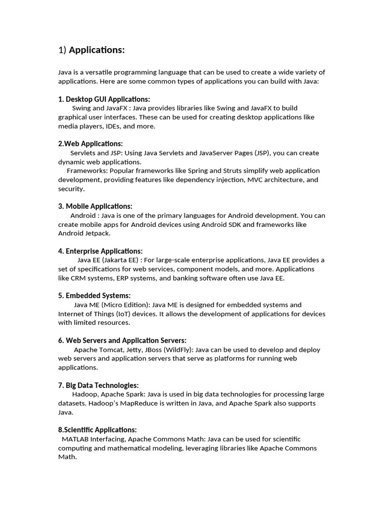 Java Applications and Pros & Cons - Sagar | PDF | Java (Programming ...
