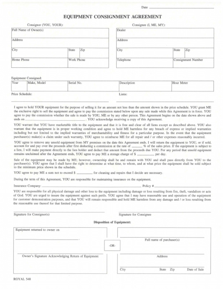 Equipment Consignment Agreement | PDF