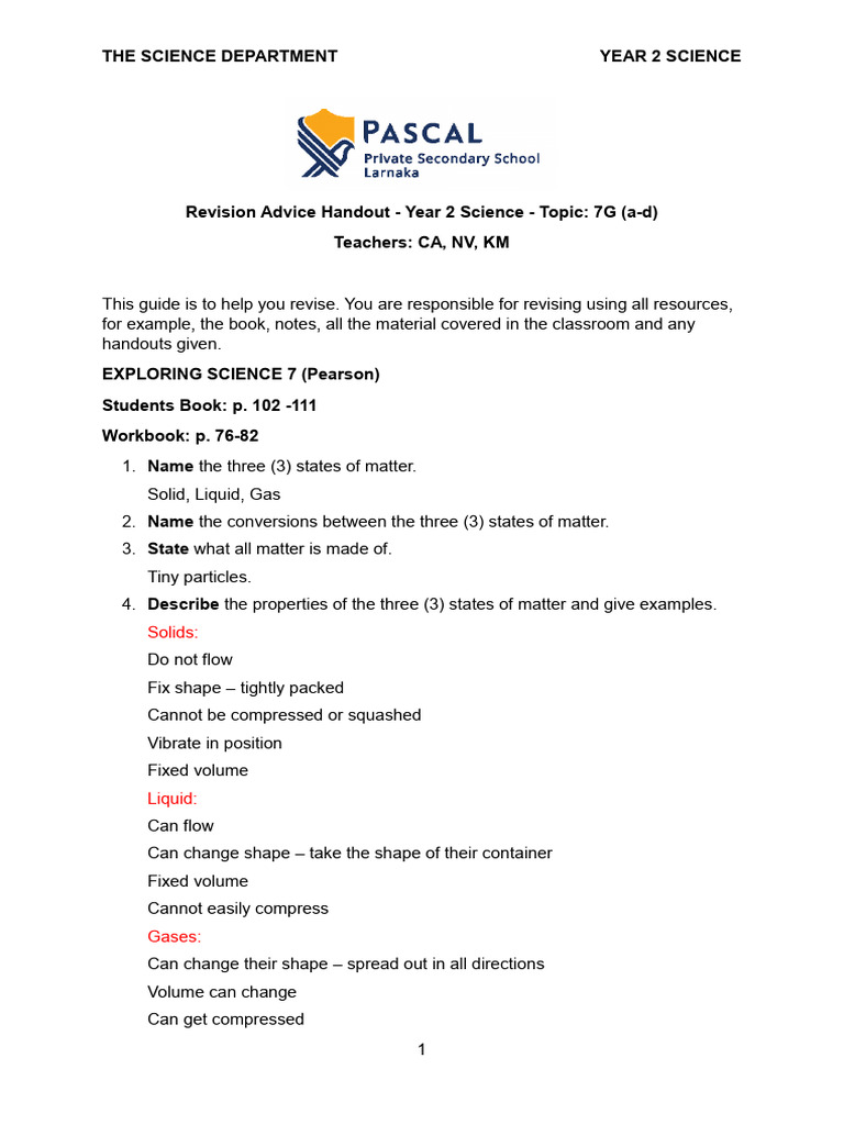 Science Solved Sheet But Better | PDF | Gases | Diffusion