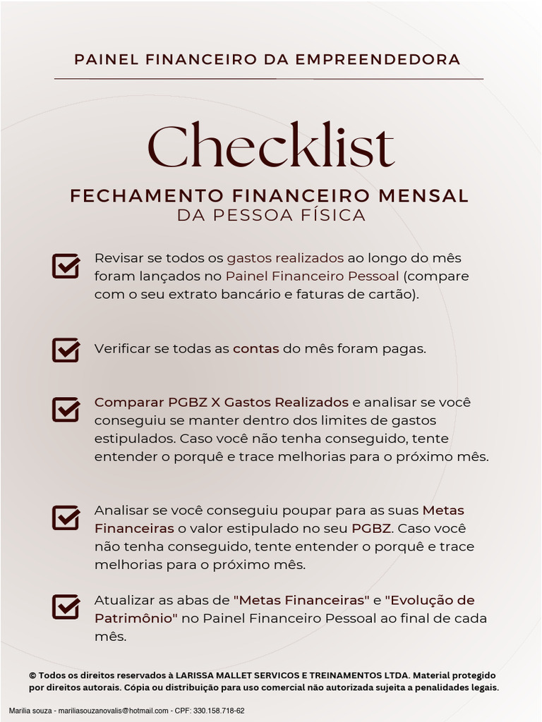 Checklist - Fechamento Financeiro Mensal - PF | PDF