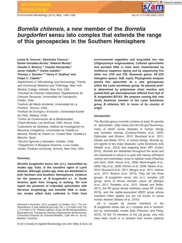 Environmental Microbiology - 2013 - Ivanova - Borrelia Chilensis A New Member of The Borrelia ...