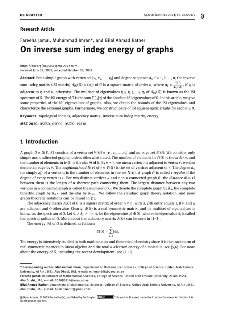On Inverse Sum Indeg Energy of Graphs | PDF | Eigenvalues And Eigenvectors | Matrix (Mathematics)