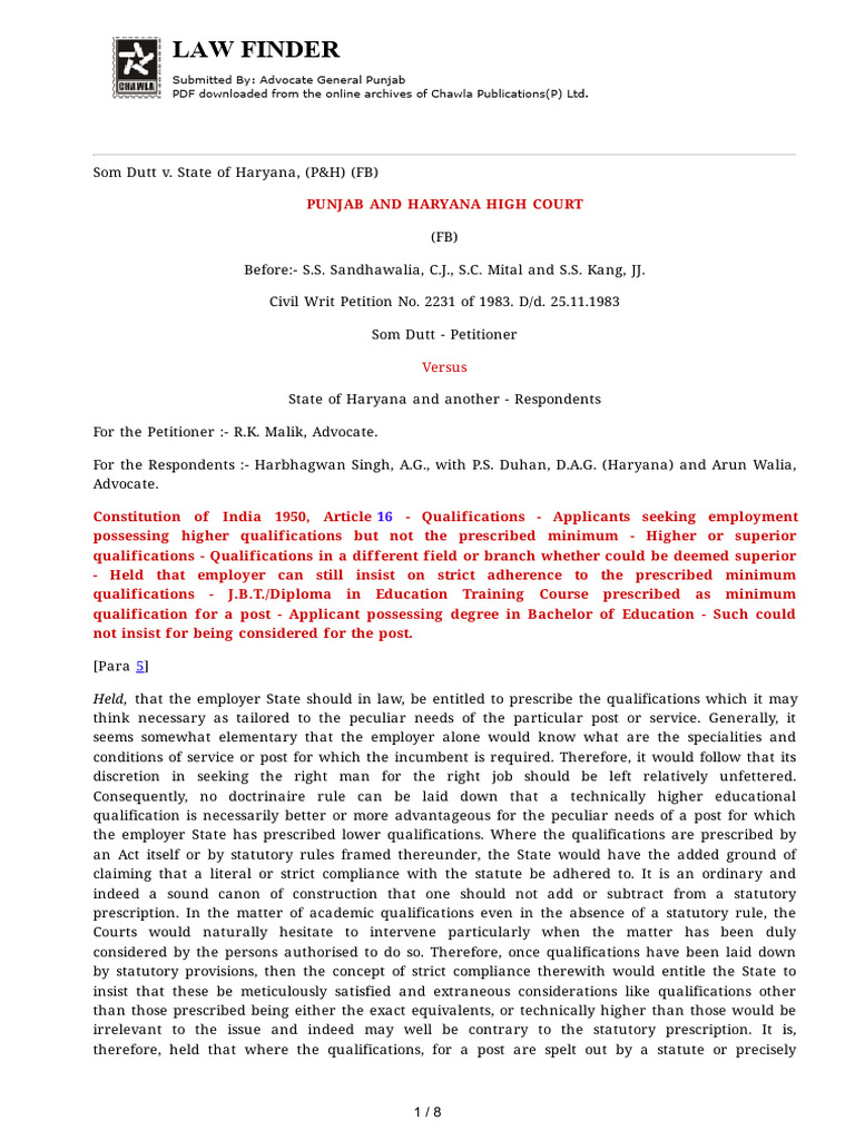 Som Dutt Vs State of Haryana | PDF | Justice | Crime & Violence