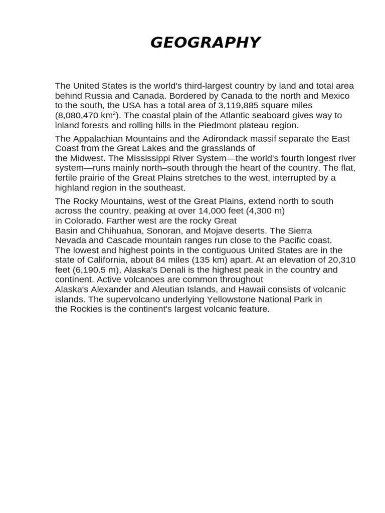 Geography of the United States Overview | PDF