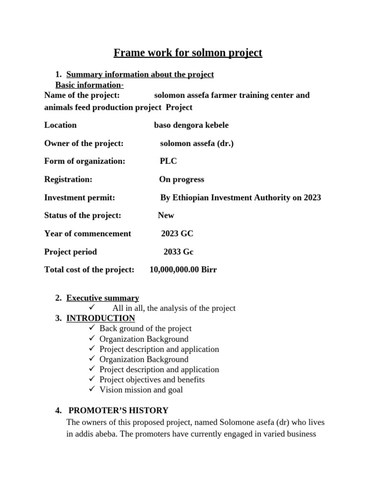 Frame Work For Solmon Project | PDF | Net Present Value | Animal Feed