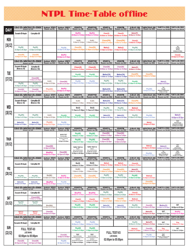 Weekly Class Schedule Overview | PDF