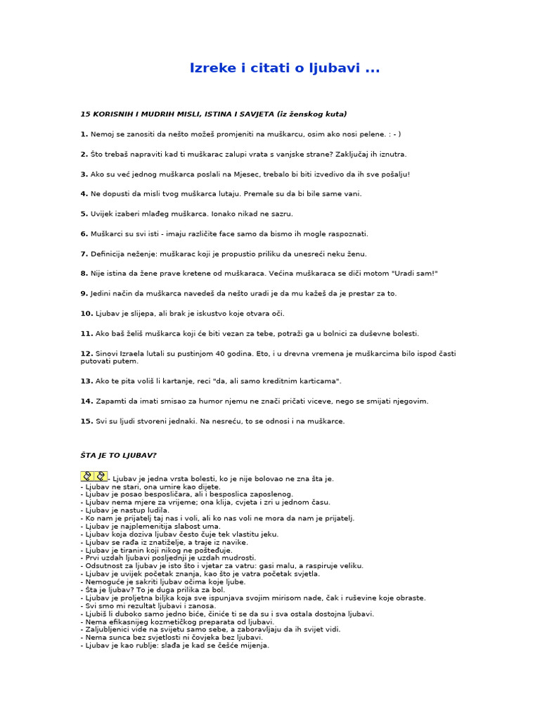 Izreke I Citati o Ljubavi | PDF