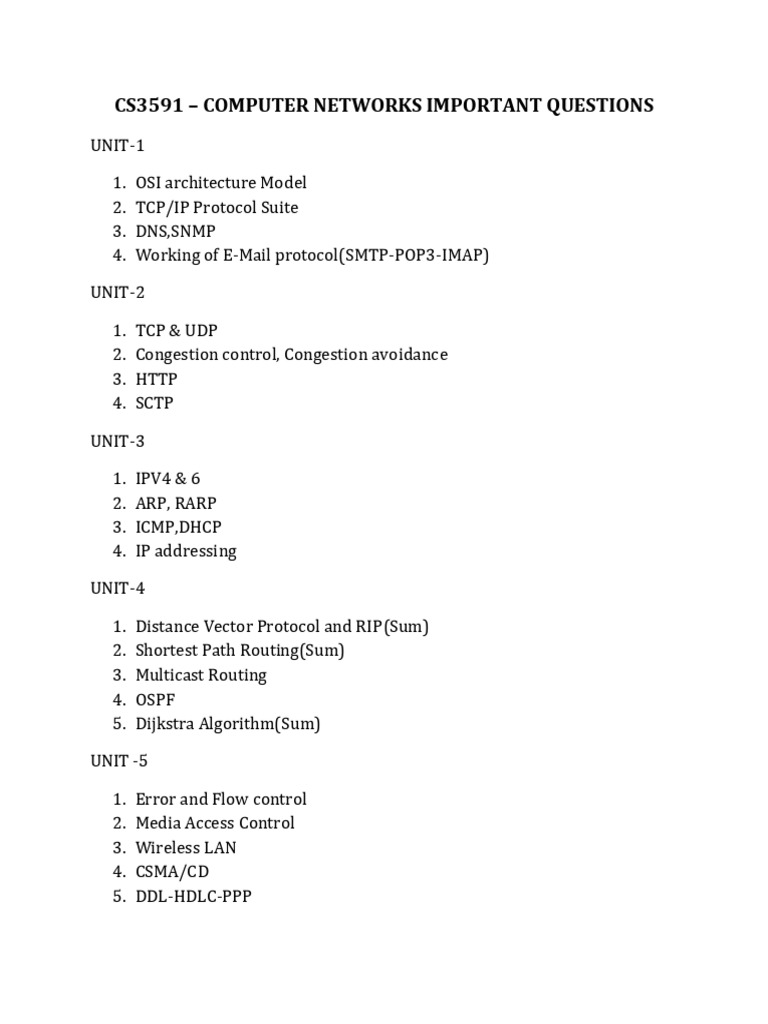 CN Important Questions | PDF