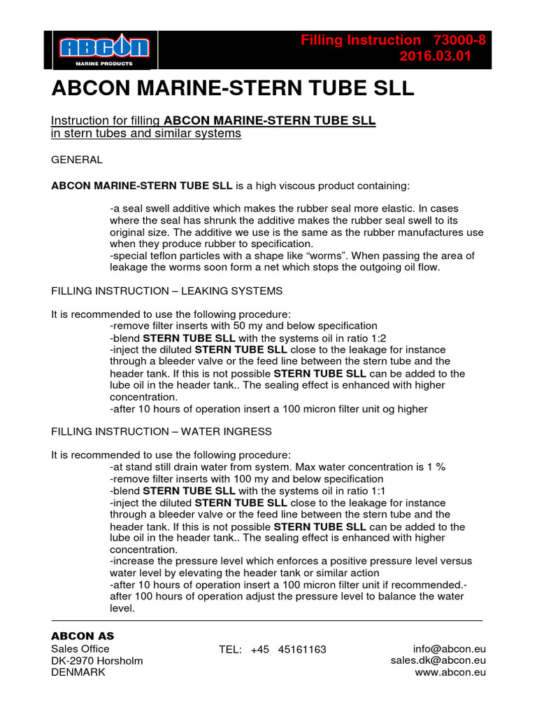 73000-8 Abcon Marine-stern Tube Sll Filling Instruction-En | PDF ...
