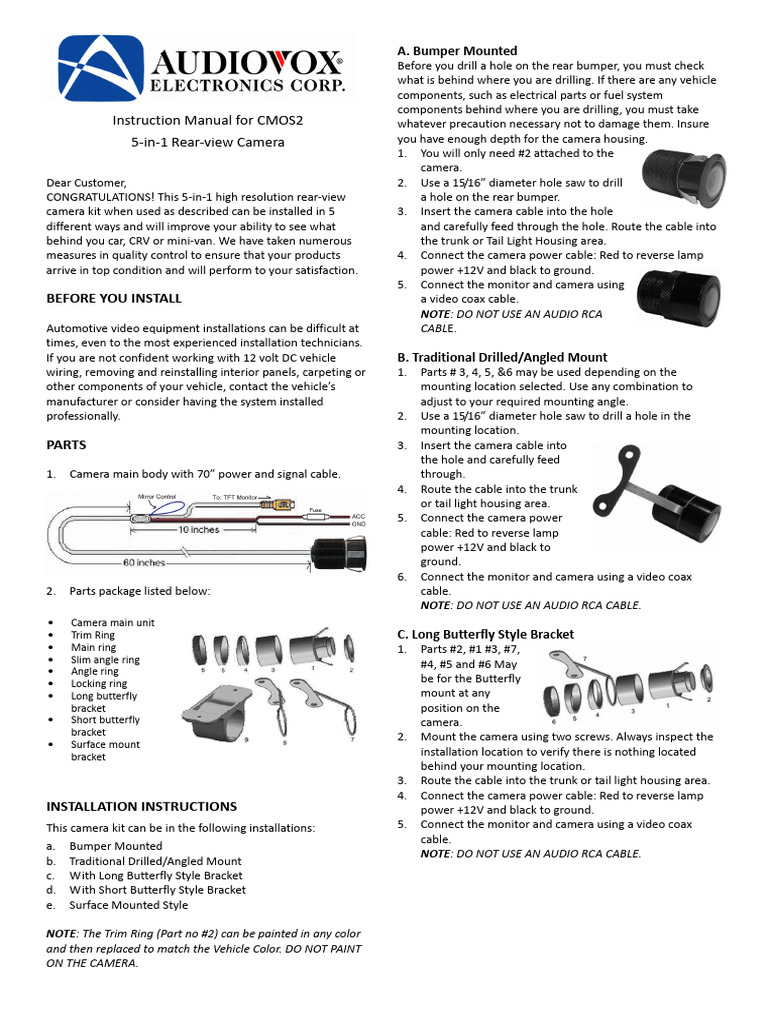 CMOS2 5-in-1 Rear-View Camera Manual | PDF | Camera | Legal Liability