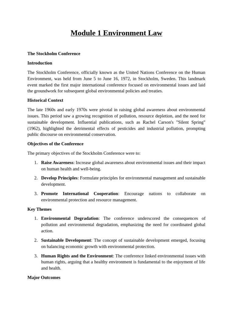 Module 1 Environment Law Notes | PDF | United Nations Framework ...