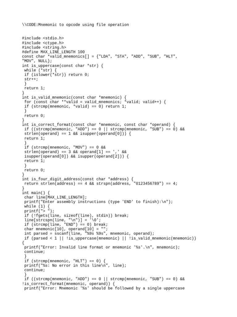 Mnemonic To Opcode Using File Operation | PDF