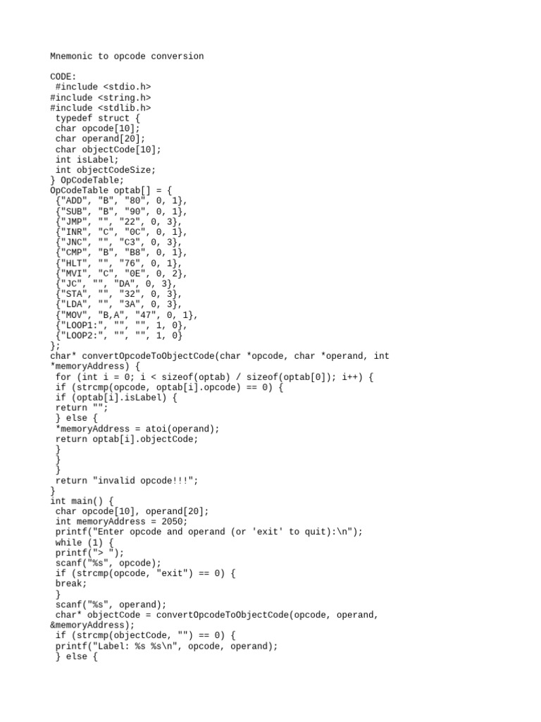 Mnemonic To Opcode Conversion | PDF