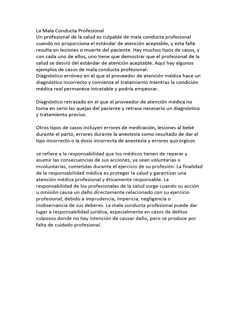 La Mala Conducta Profesional | PDF