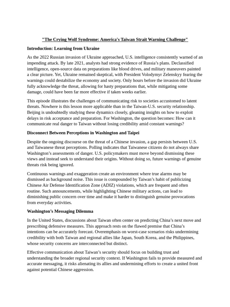 The Crying Wolf Syndrome | PDF | Taiwan | Deterrence Theory