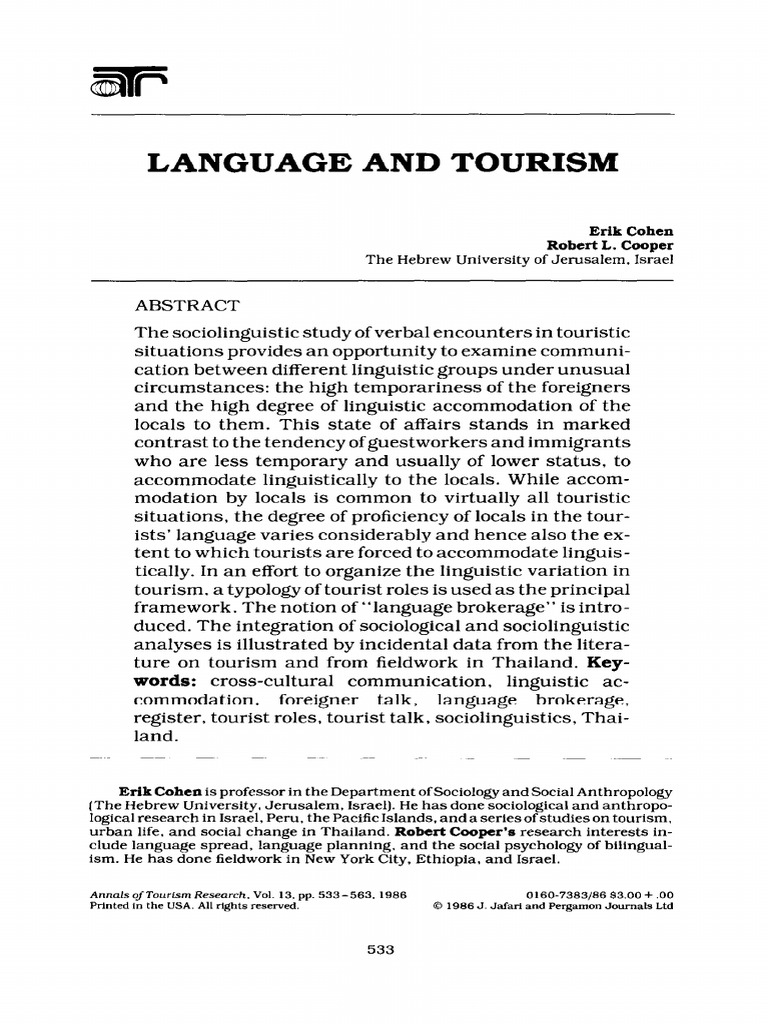 Language and Tourism | PDF | Tourism | Linguistics