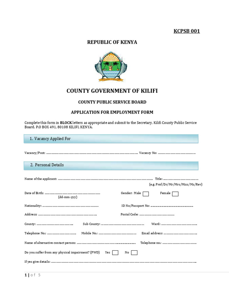 Application-Form-Kilifi-County-public-Service-Board (1) | PDF | Diploma ...