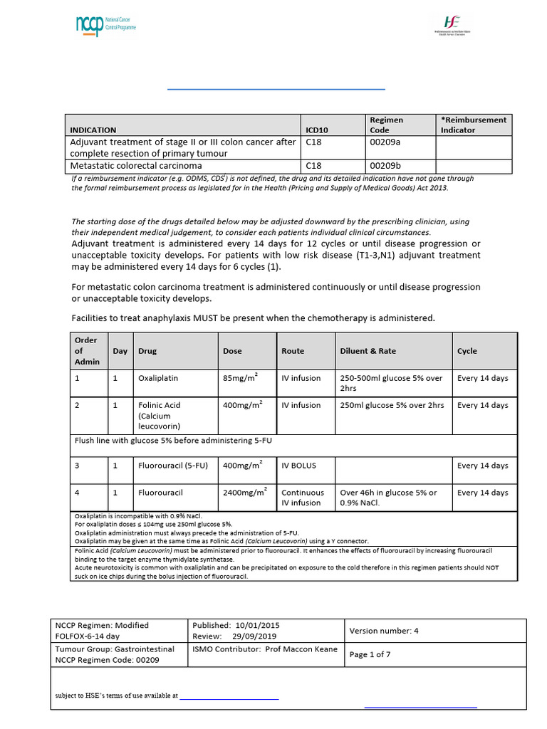 Modified Folfox 6 Therapy 14 Day | PDF | Chemotherapy | Colorectal Cancer