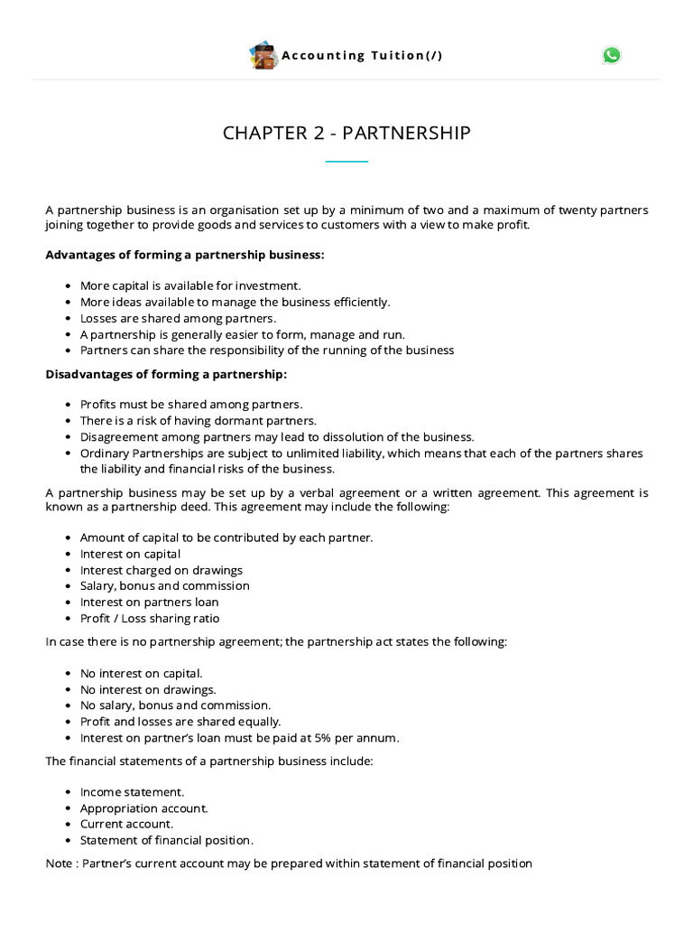 Chapter 2 - Partnership - Accounting Tuition | PDF | Partnership | Debits And Credits