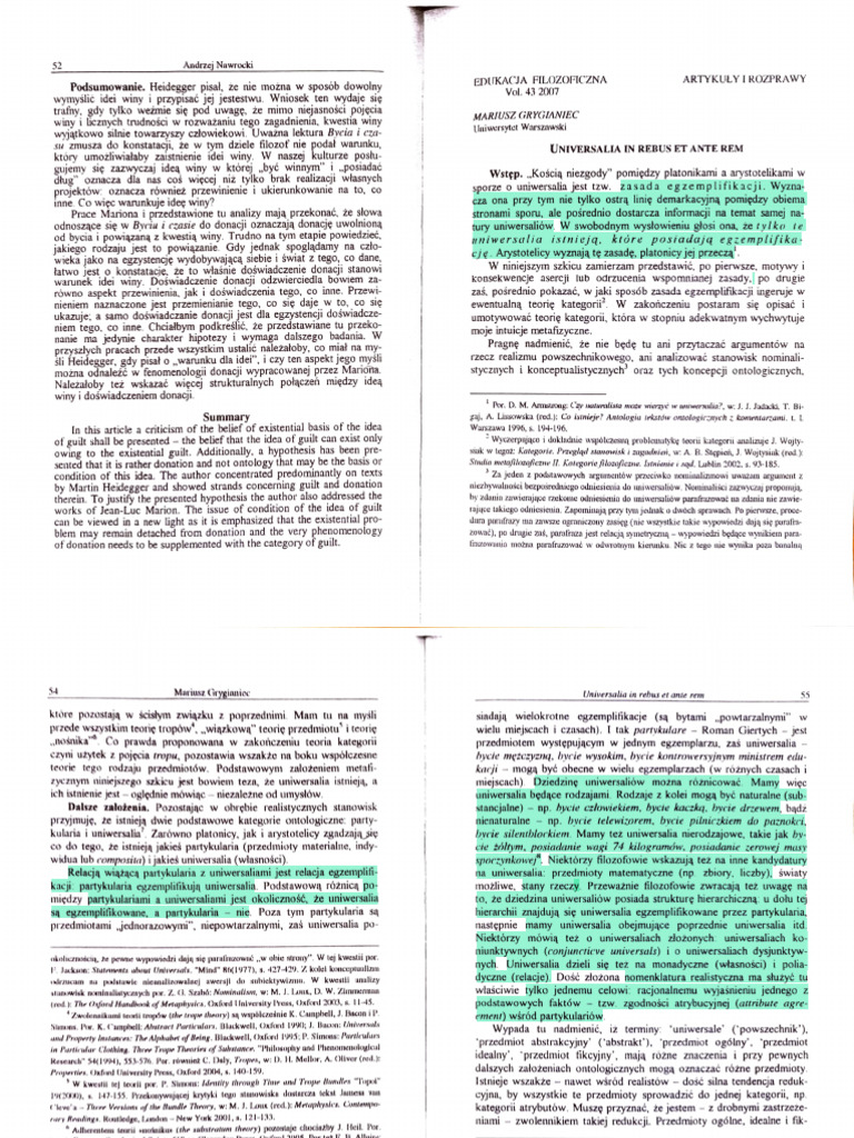 Grygianiec 2007 Universalia in Rebus Et Ante Rem | PDF