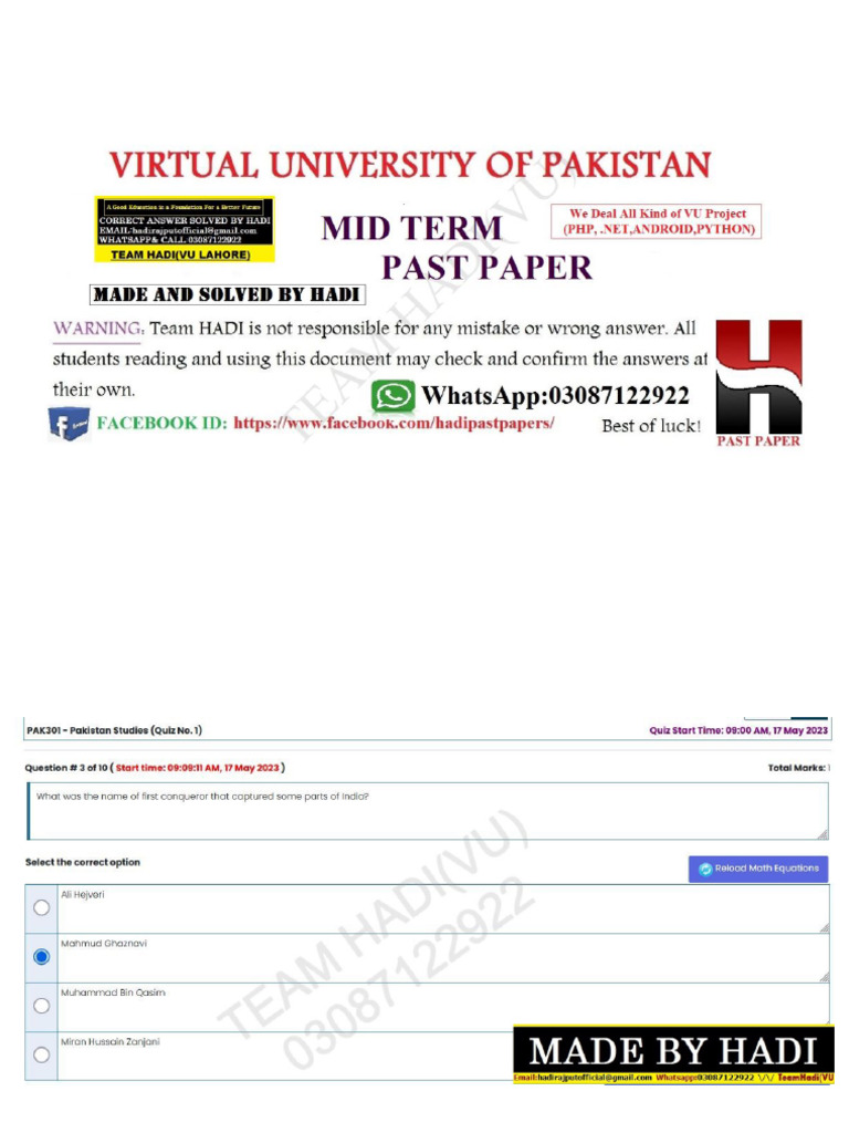 PAK301 MIDTERM FILE 5 SOLVED BY TEAM HADI | PDF PAK301 MIDTERM FILE 5 SOLVED BY TEAM HADI | PDF