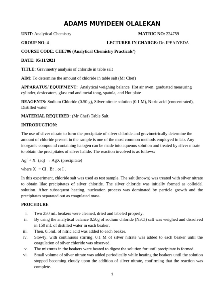 ADAMS VIT C and Cl | PDF | Precipitation (Chemistry) | Chloride