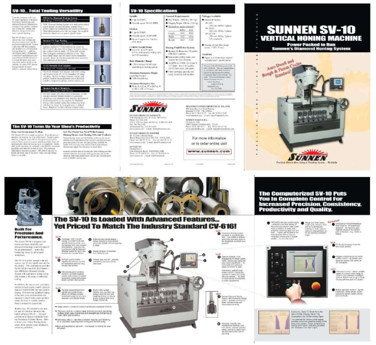 Sunnen SV10 Vertical Cylinder Honing Machine Specifications | PDF