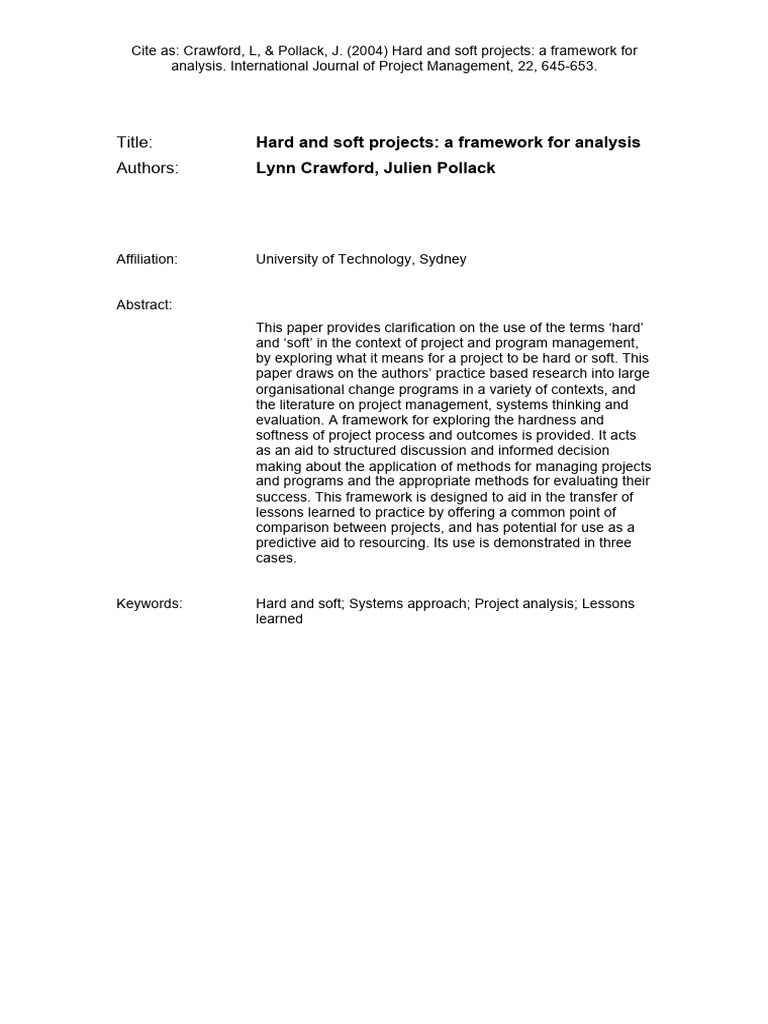 Hard and Soft Projects Framework | PDF | Project Management ...