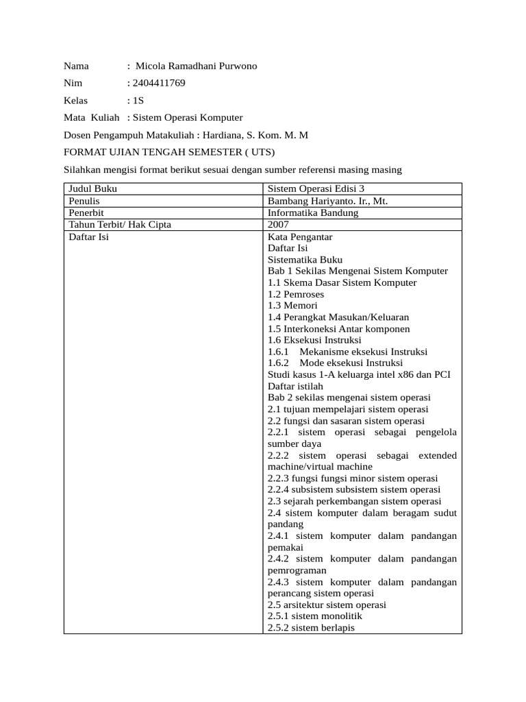 Format Uts Sok Kelas 1jedit | PDF