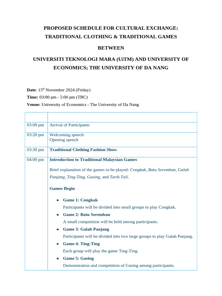 Proposed Schedule For Cultural Exchange | PDF