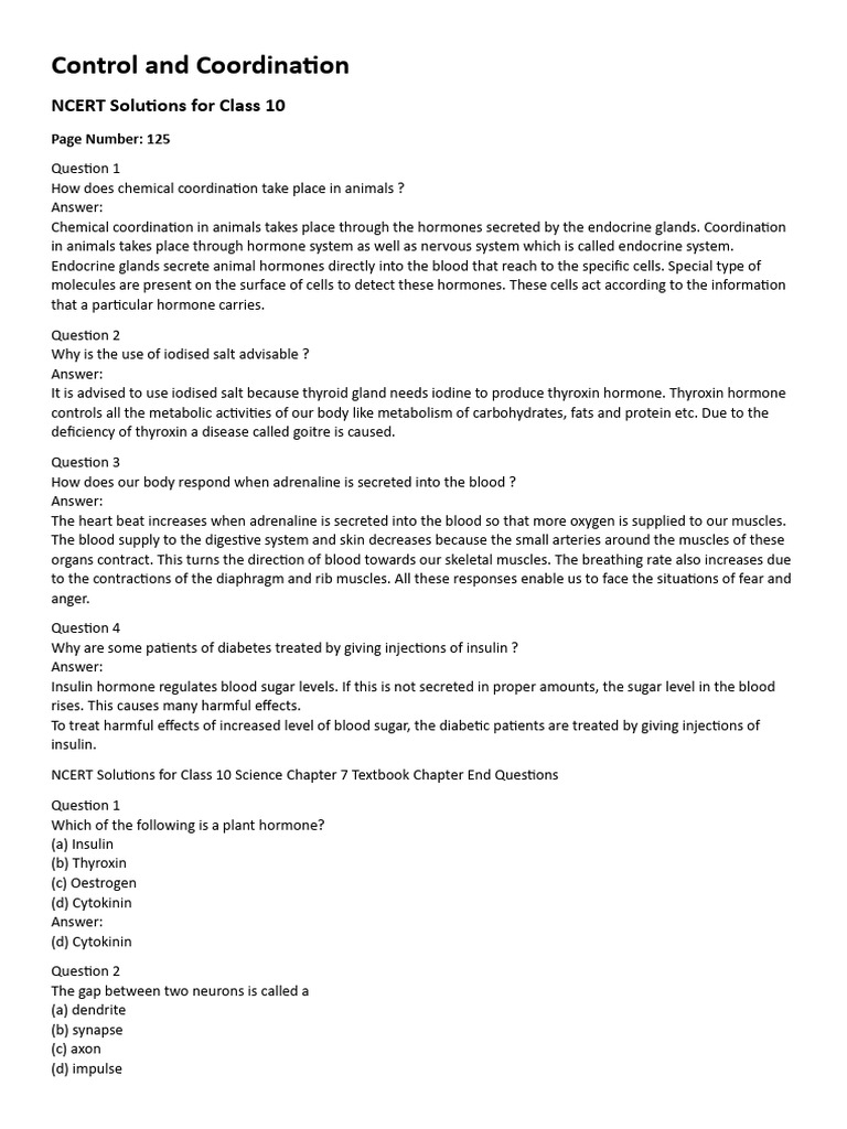 Chapter 6 Control and Coordination | PDF | Hormone | Neuron