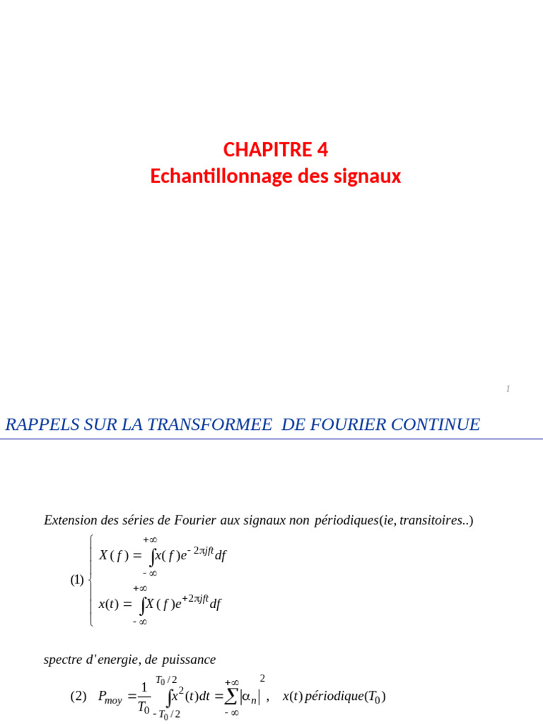 Chapitre 4 - Echantillonnage Des Signaux | PDF | Échantillonnage (signal) | Traitement numérique ...