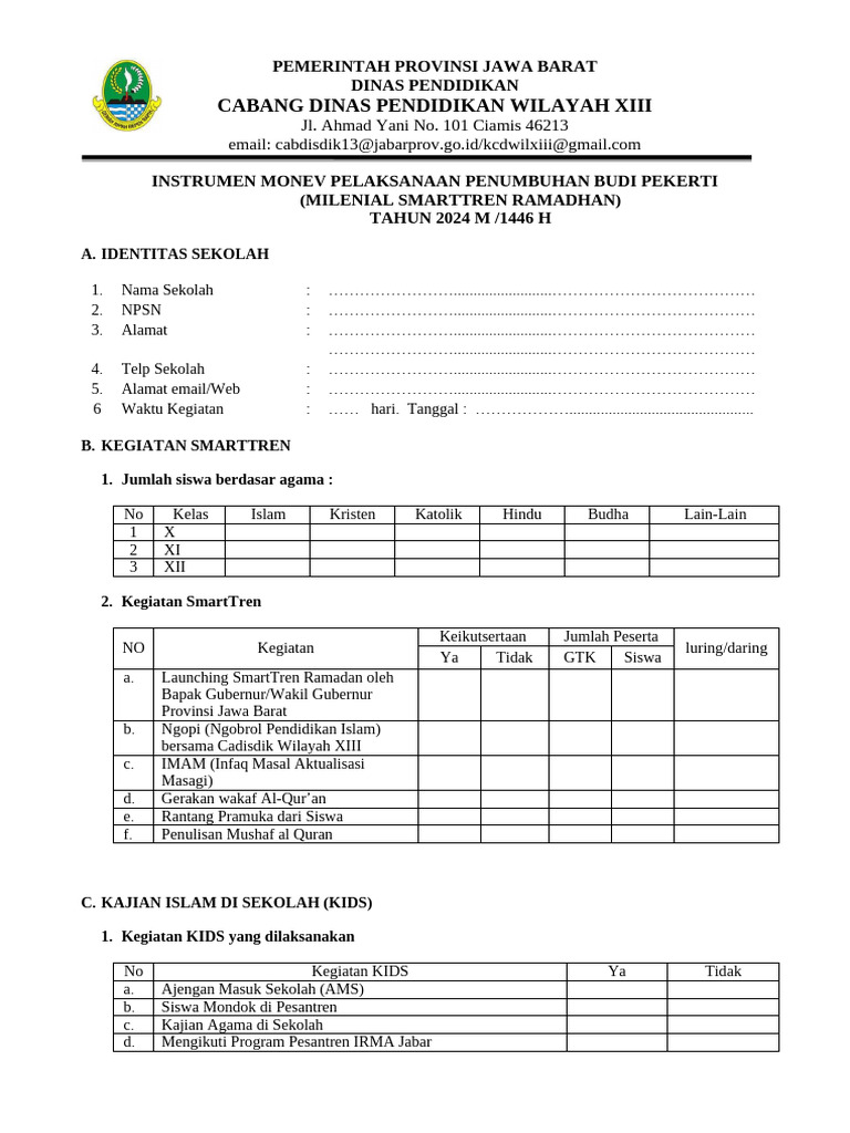 Instrumen Monev SmartTren 2024 | PDF