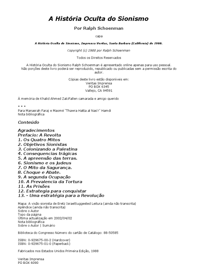 Ralph Schoenman - Historia Oculta Do Sionismo - Portugues | PDF ...