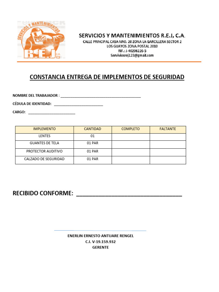 CONSTANCIA ENTREGA DE IMPLEMENTOS DE SEGURIDAD | PDF