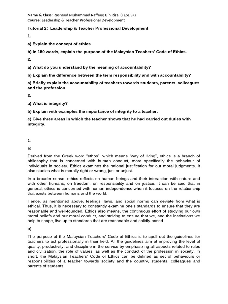 Ethics and Accountability in Teaching | PDF | Teachers | Integrity