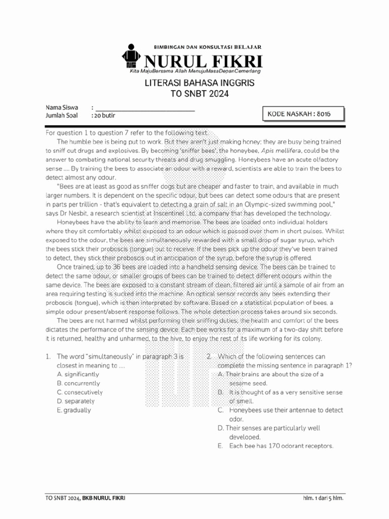 To Snbt 2024 Literasi Bahasa Inggris 8016 Pdf