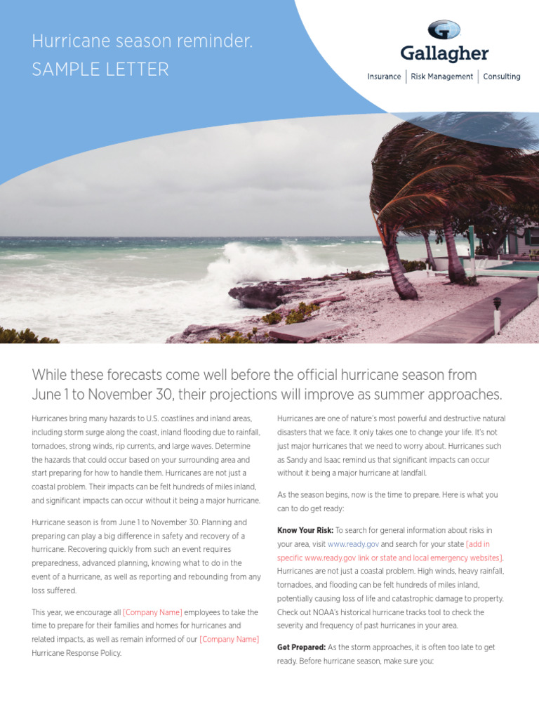 Hurricane Season Reminder Letter | PDF | Tropical Cyclones | Emergency ...