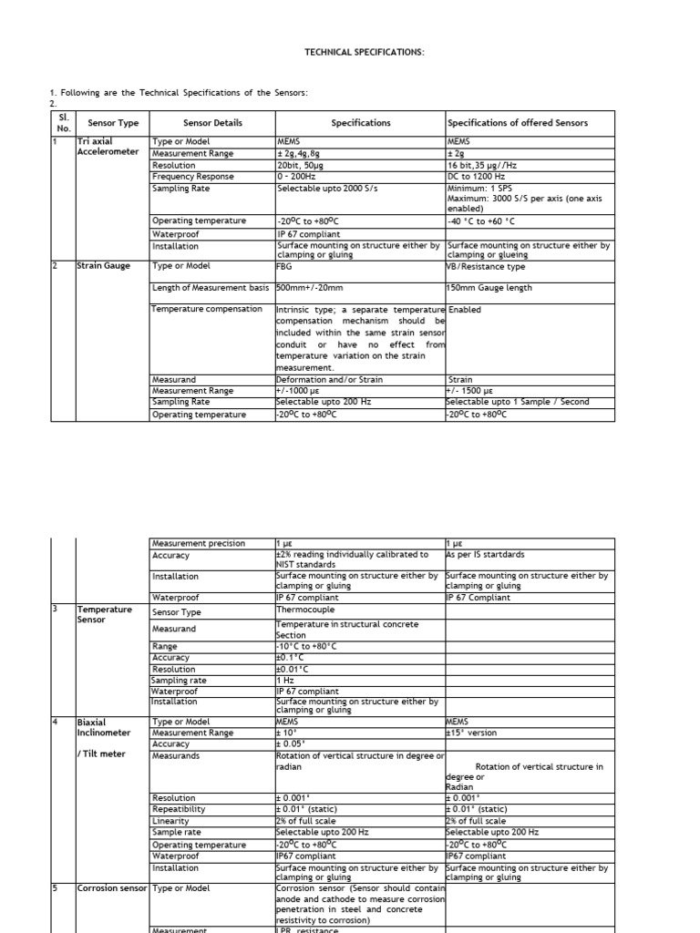 Sensor Technical Specification (Morth) | PDF | Metrology | Electrical Engineering