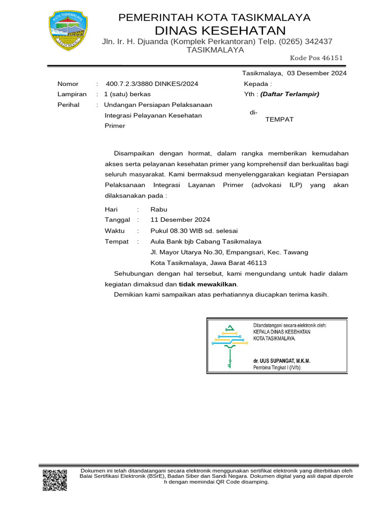 Surat undangan Persiapan pelaksanaan ILP 11 Desember 2024 tte | PDF