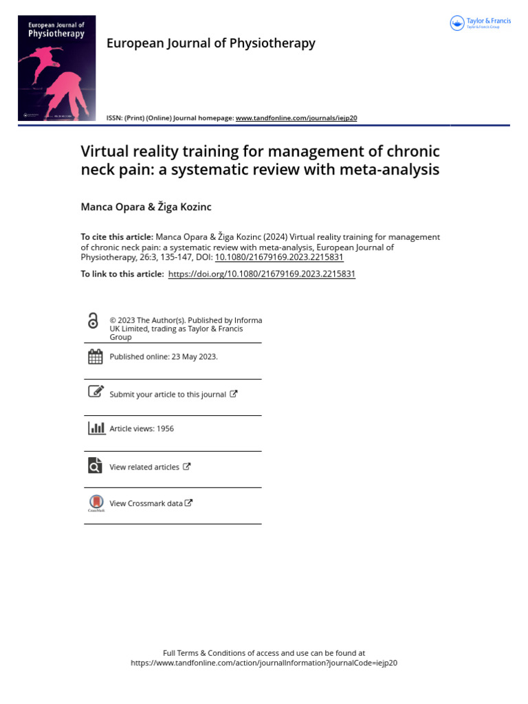Virtual Reality Training For Management of Chronic Neck Pain A ...
